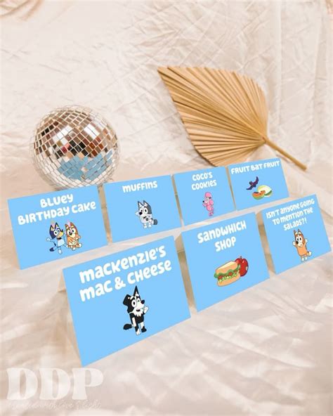 Bluey Food Tent Label Blue Heeler Theme Editable Birthday Decor