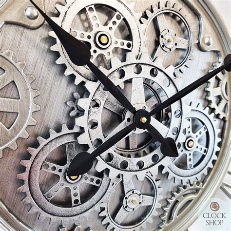 62cm Emington Silver Moving Gear Wall Clock By Countryfield