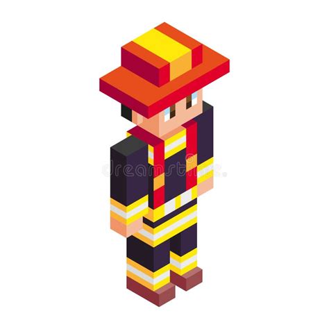 Isolated Fireman Minecraft Vector Illustration Stock Illustration
