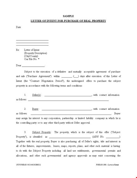 Letter Of Intent To Purchase Property Buyer And Seller Agreement