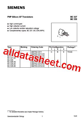 Bc327 25 Datasheetpdf Siemens Semiconductor Group