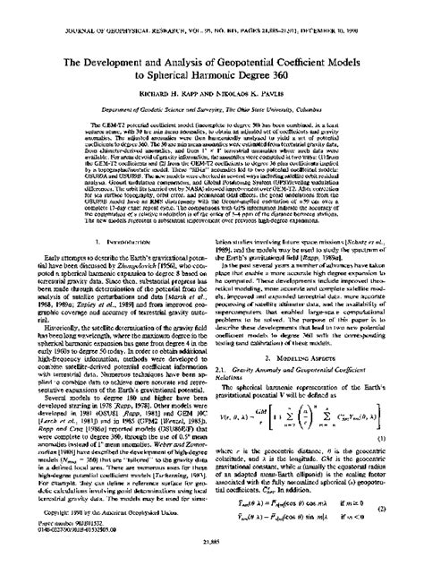 Pdf The Development And Analysis Of Geopotential Coefficient Models
