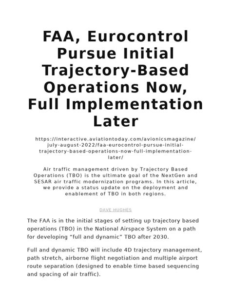 Faa Eurocontrol Pursue Initial Trajectory Based Operations Now Full Implementation Later Pdf