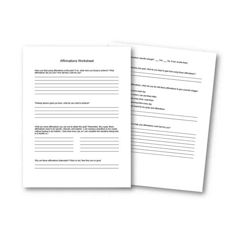 Affirmations And Core Values Plr Worksheets