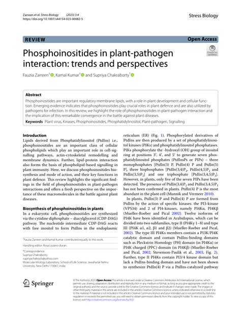 Pdf Phosphoinositides In Plant Pathogen Interaction Trends And Perspectives