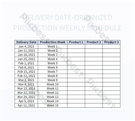 Weekly Production Schedule For Organized Delivery Dates Excel Template Free Download Pikbest