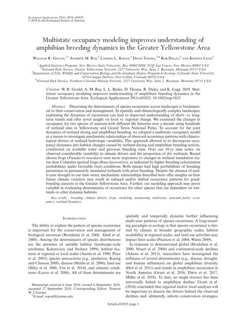 Pdf Multistate Occupancy Modeling Improves Understanding Of Amphibian Breeding Dynamics In The