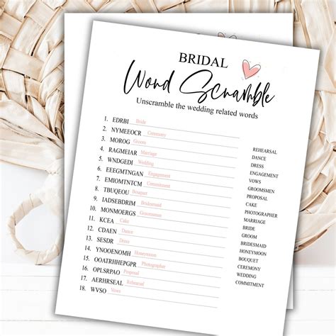 Minimalist Bridal Word Scramble Wedding Shower Game With Heart Bridal