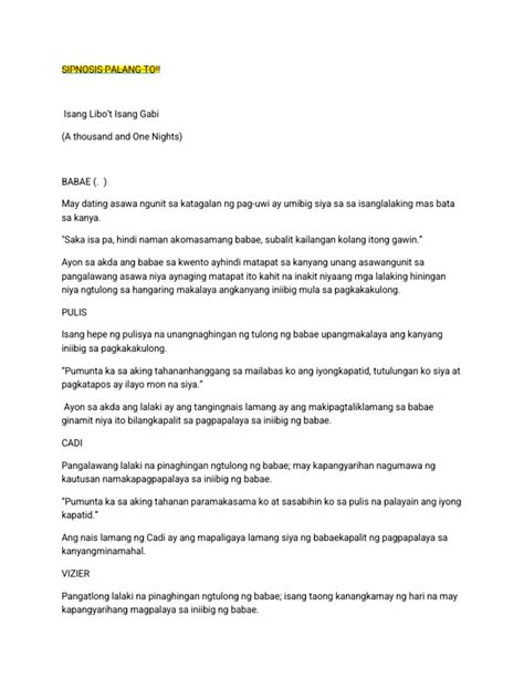 Sipnosis Isang Libot Isang Gabi Pdf