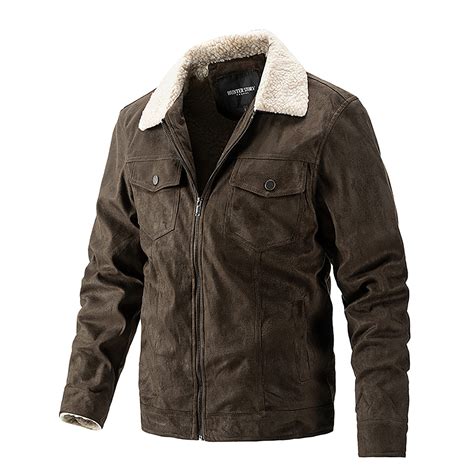 Blczomt Fleece Mens Jackets For Winter Outerwear Brown Jacket Button