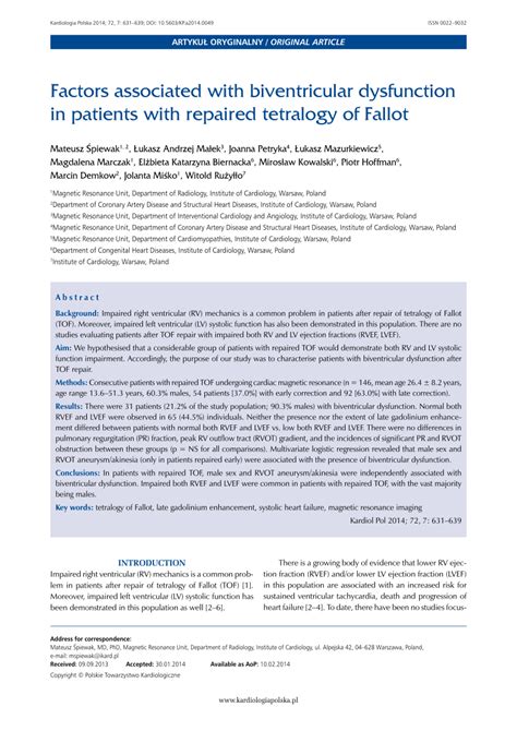 Pdf Factors Associated With Biventricular Dysfunction In Patients With Repaired Tetralogy Of