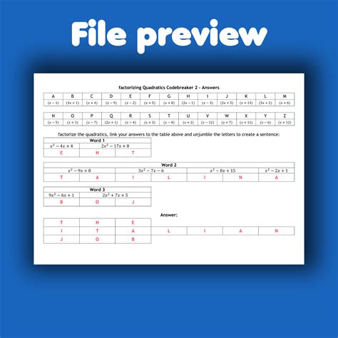 Codebreaker Factorizing Quadratics Andy Lutwyche