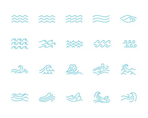 Different Types Water Wave Blue Thin Line Icon Set Vector 26705666