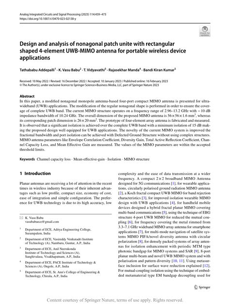 Design And Analysis Of Nonagonal Patch Unite With Rectangular Shaped 4 Element Uwb Mimo Antenna
