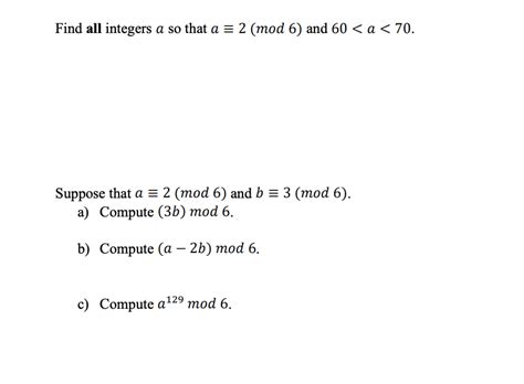 solved find all integers a so that a 2 mod 6 and 60