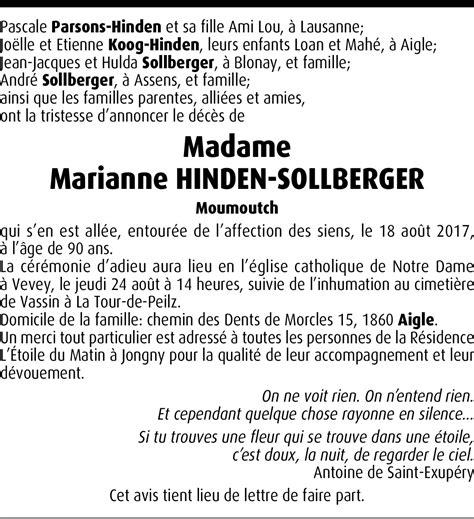 Marianne Hinden Sollberger Hommages
