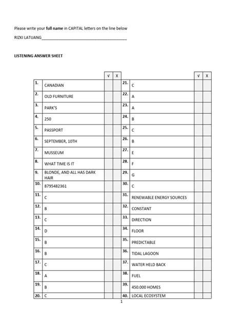 Ielts Answer Sheet Pdf Meal