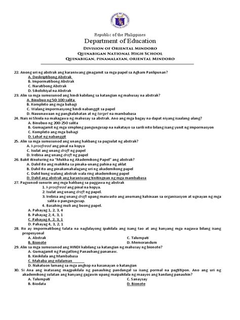 Department Of Education Republic Of The Philippines Pdf