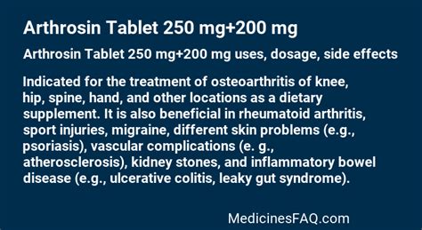Arthrosin Tablet 250 Mg 200 Mg Uses Dosage Side Effects Food Interaction And Faq