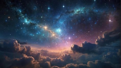 Premium Photo Starry Night Sky With Nebula And Clouds