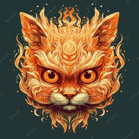 Premium Ai Image Photo Illustration Character Fiery Cat Head Isolated
