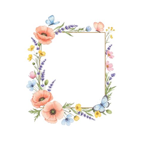 Watercolor Wildflower Clipart Set Floral Frames Butterfly Png