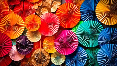 Premium Photo Colorful Paper Fans On A Wall
