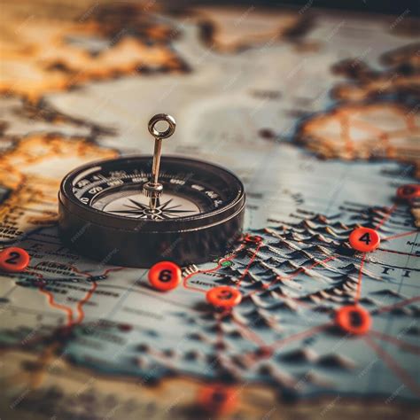 Magnetic Compass And Mark Location Premium Ai Generated Image