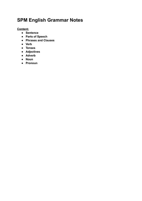 Spm English Grammar Complete Notes English Language Form 4 Spm