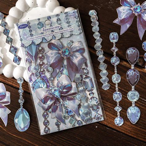 15 Sheetspack Ruby Diamond Poem Series Hard Card Stickers Bow Materials Diamond Decorative