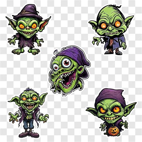 Premium Psd Creepy Goblin Halloween Stickers Bundle