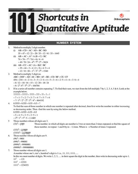 Solution 101 Shortcuts In Quantitative Aptitude Maths Tricks Pdf