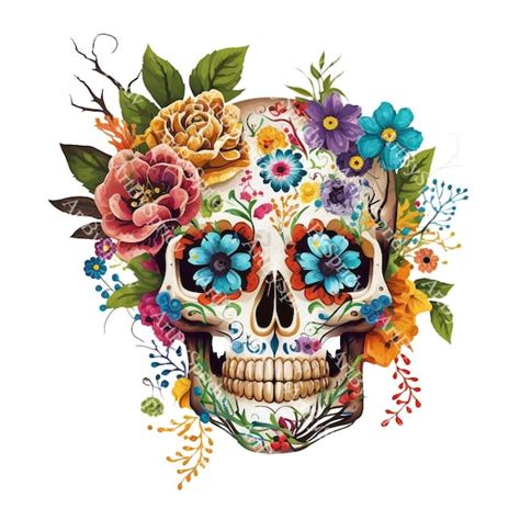 Colorful Sugar Skull Drawing
