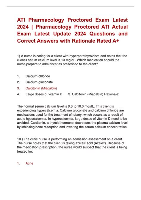 Ati Pharmacology Proctored Exam Latest 2024 Pharmacology Proctored