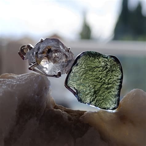 Moldavite And Herkimer Diamond 1120 Gm High Quality Mb Designed