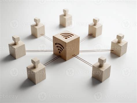Wooden Blocks Connected By Strings Representing A Network With A