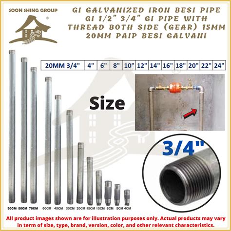 Gi Galvanized Iron Besi Pipe Gi 1 2 3 4 Gi Pipe With Thread Both Side Gear 15mm 20mm Paip