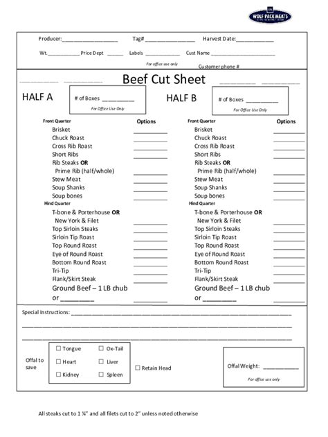 Fillable Online Beef Cutting Instructions Pdf Fax Email Print Pdffiller