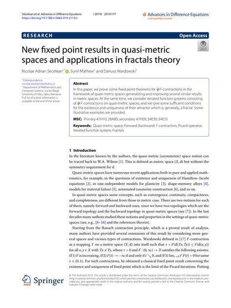 PDF New Fixed Point Results In Quasi Metric Spaces And Applications In Fractals Theory