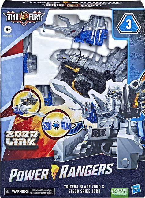 Power Rangers Dino Fury Blue Tricera Blade And Black Stego