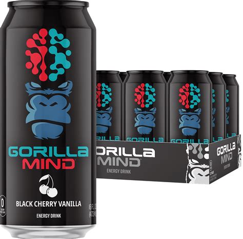 Gorilla Mind Energy Drink 16 Oz Black Cherry Vanilla No Sugar 12 Pack