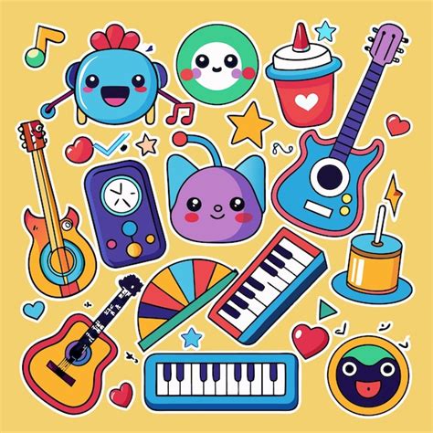 Colorful Musical Instruments And Cute Characters Premium Ai Generated