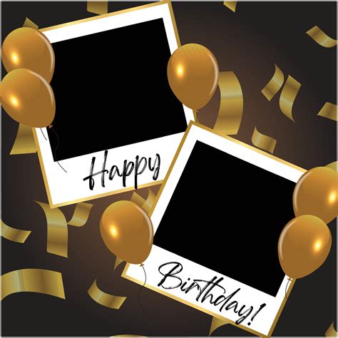 Happy Birthday Photo Collage Two Frames With Balloons And Confetti On A