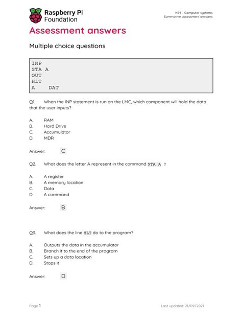 Ks4 Computer Systems Assessment Answers Pdf Computer Data Storage