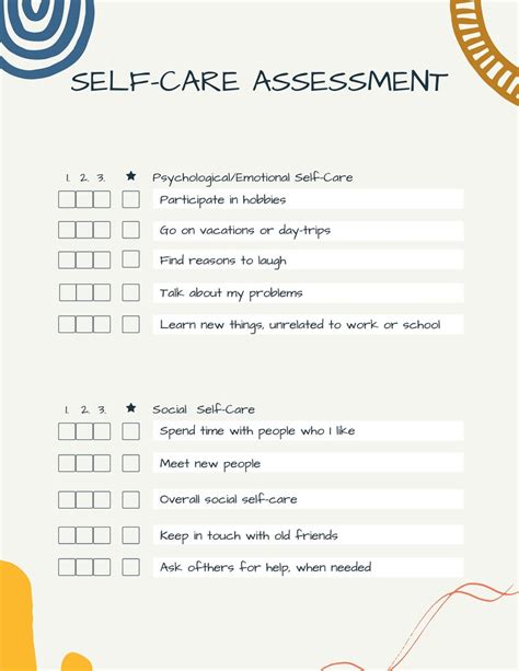 Self Care Assessment Check List Selfcare Tracker Wellness Mindfulness