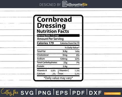 Cornbread Dressing Nutrition Facts Thanksgiving Svg Png Cut File Silhouettefile