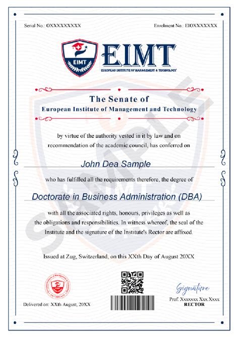 Doctorate In Business Administration By Eimt Switzerland