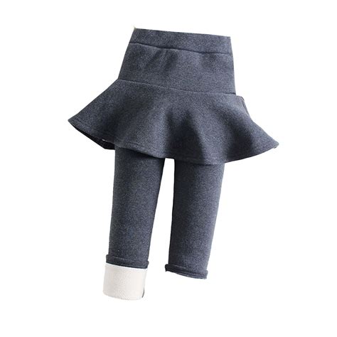 Efsteb Girls Fleece Lined Leggings With Skirt Warm Winter Pants Solid