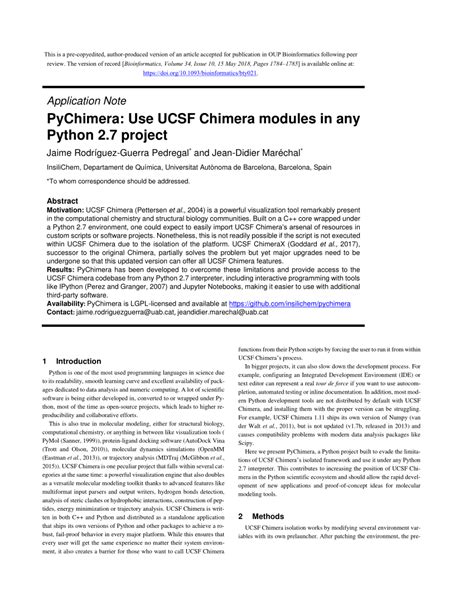 pdf pychimera use ucsf chimera modules in any python 2 7 project