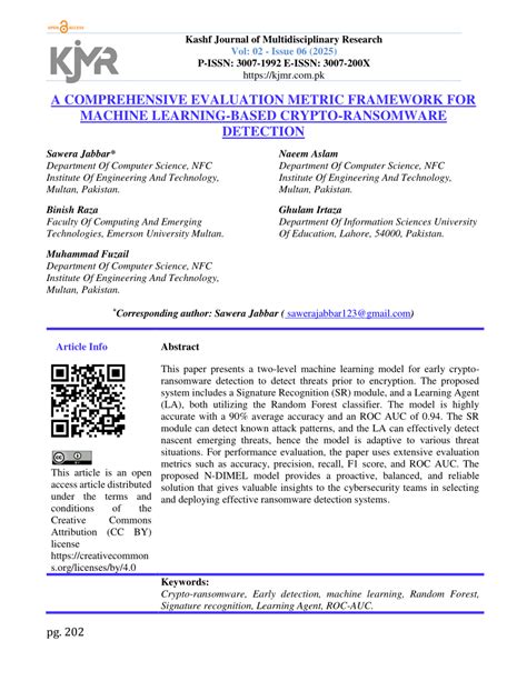 Pdf A Comprehensive Evaluation Metric Framework For Machine Learning Based Crypto Ransomware